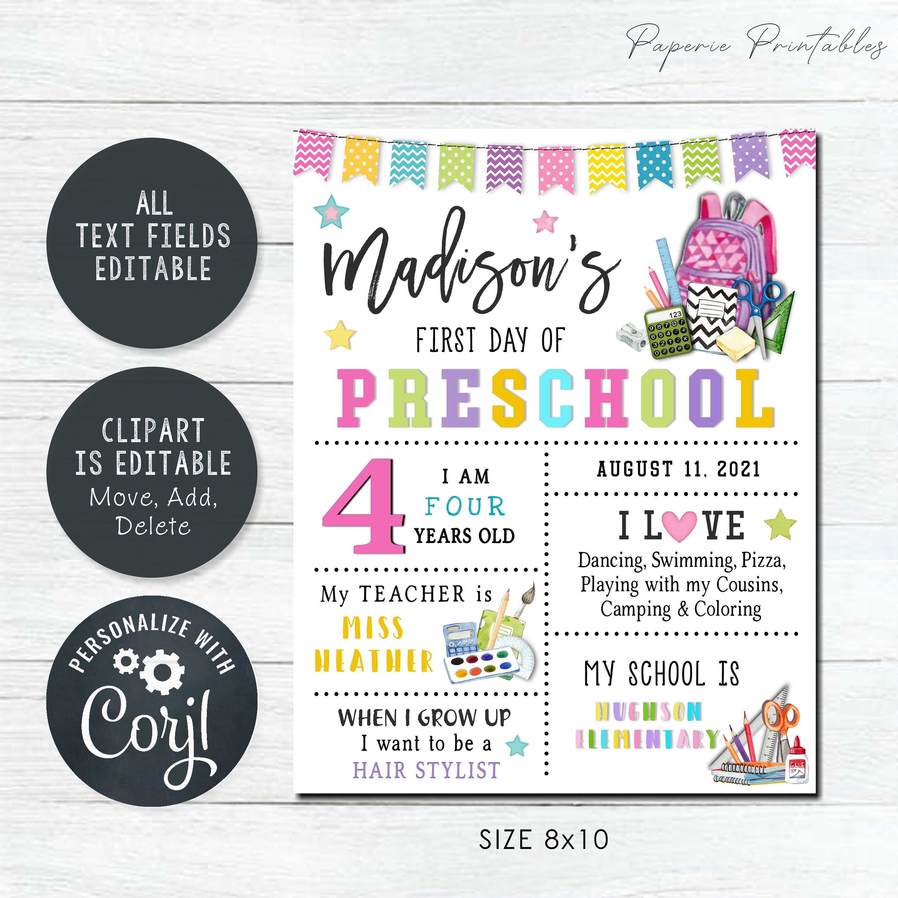 EDITABLE Girl First Day of School Sign Back to School Sign - Etsy