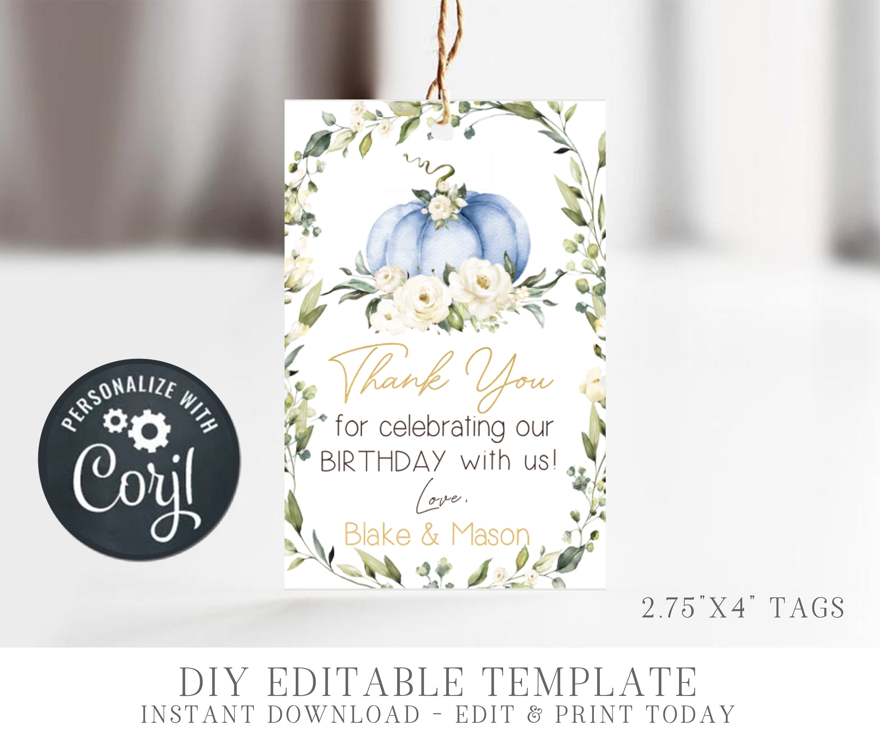 EDITABLE Boy Pumpkin Birthday Party Favor Tags Fall Birthday - Etsy