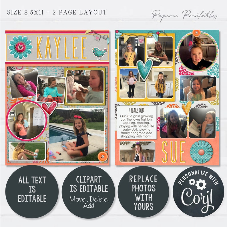 EDITABLE Girl Scrapbooking Quick Pages Girl Scrapbooking - Etsy