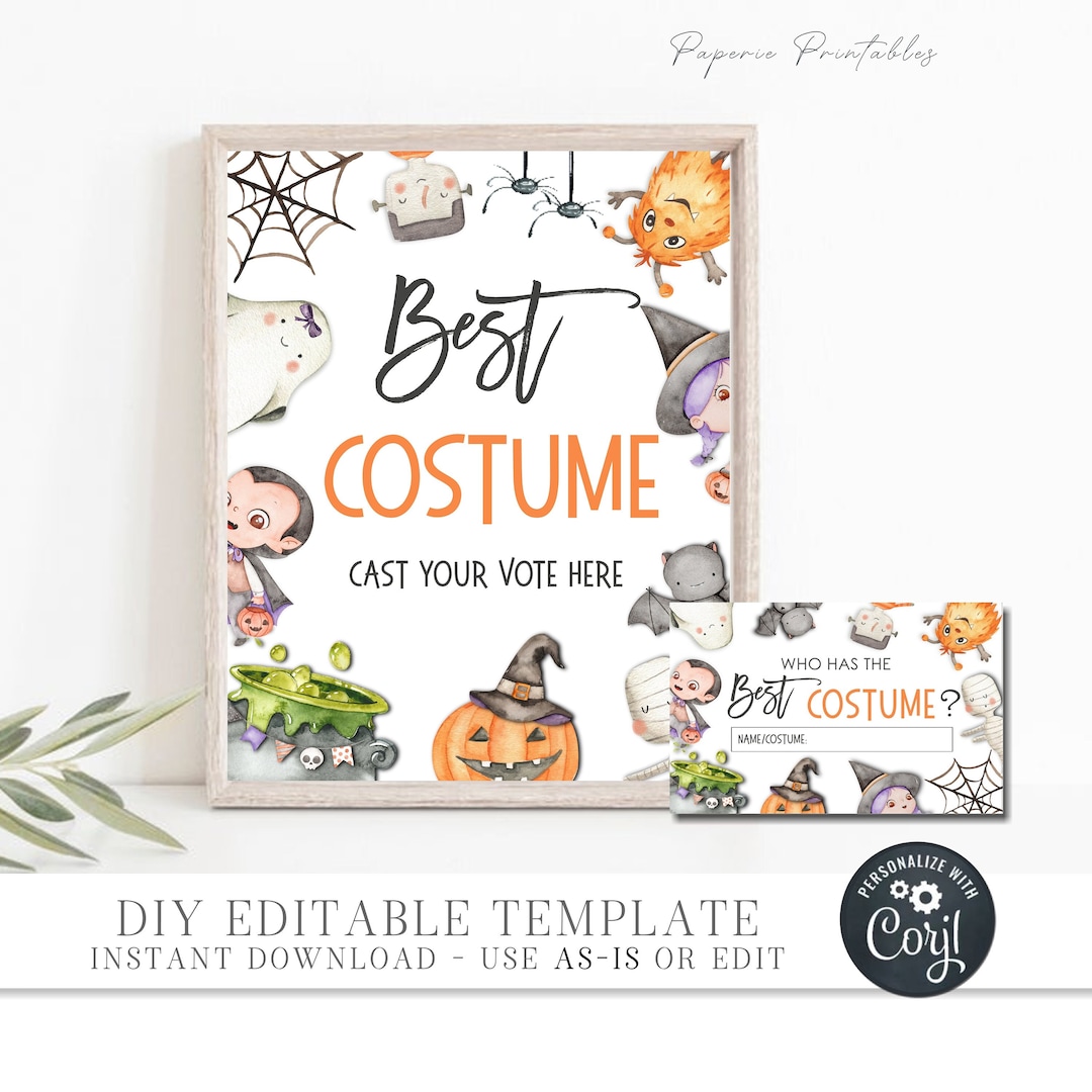 Editable Halloween Costume Contest Sign & Voting Cards (digital ...