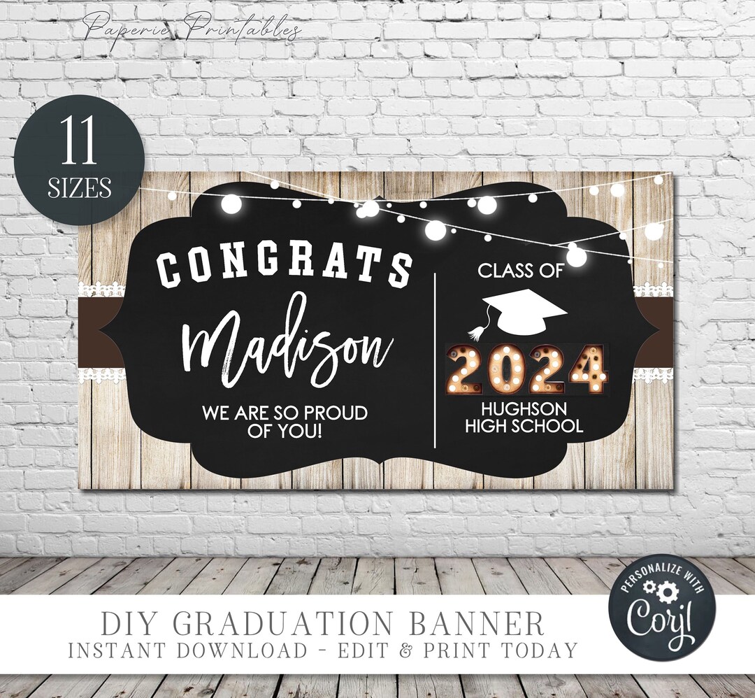 Editable Graduation Banner: Rustic Class of 2024 Backdrop (DIY Digital ...