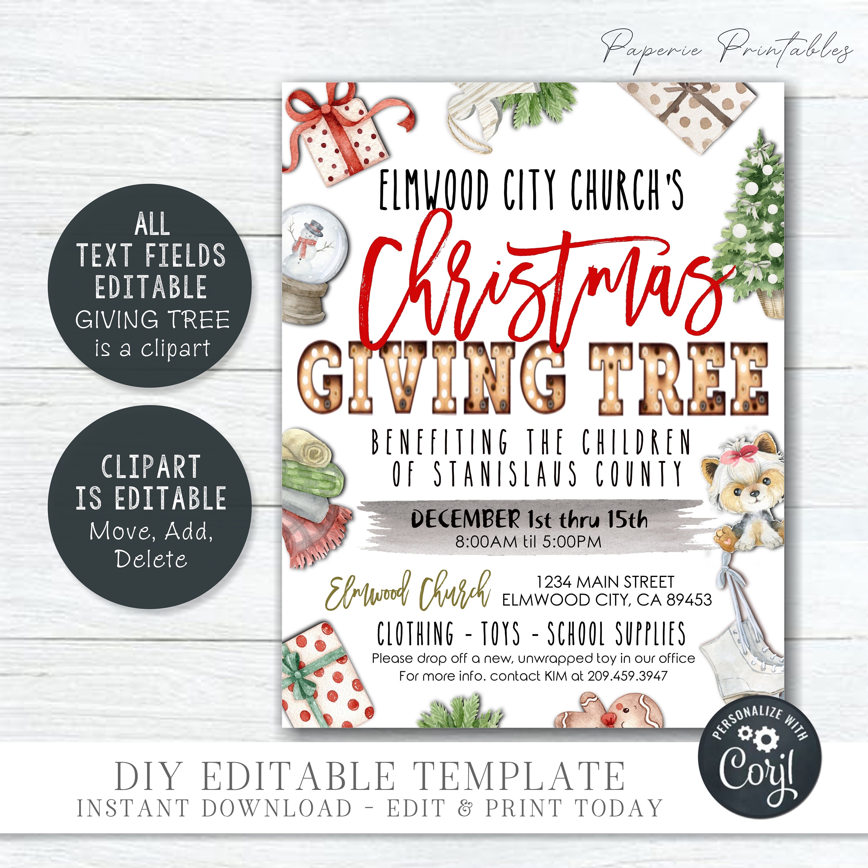EDITABLE Christmas Giving Tree Flyer Toy Drive Fundraiser - Etsy