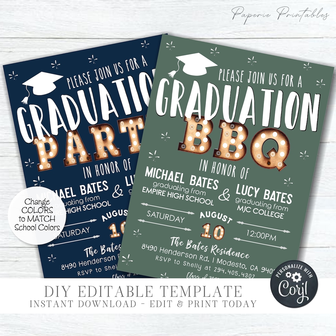 Editable Graduation Party Invitation: School Colors, DIY Corjl Template ...
