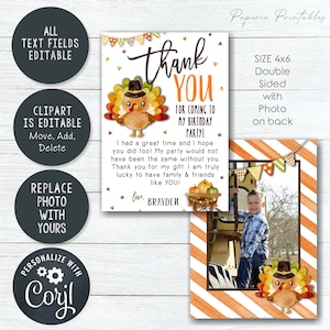 EDITABLE Little Turkey Birthday Thank You Card Thanksgiving Birthday ...