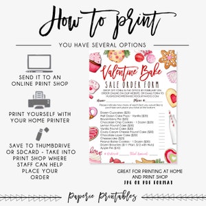 EDITABLE Valentine Bake Sale Order Form, Valentine Bake Order Template ...