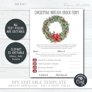 EDITABLE Christmas Wreath Fundraising Order Form, Wreath Sale Order ...