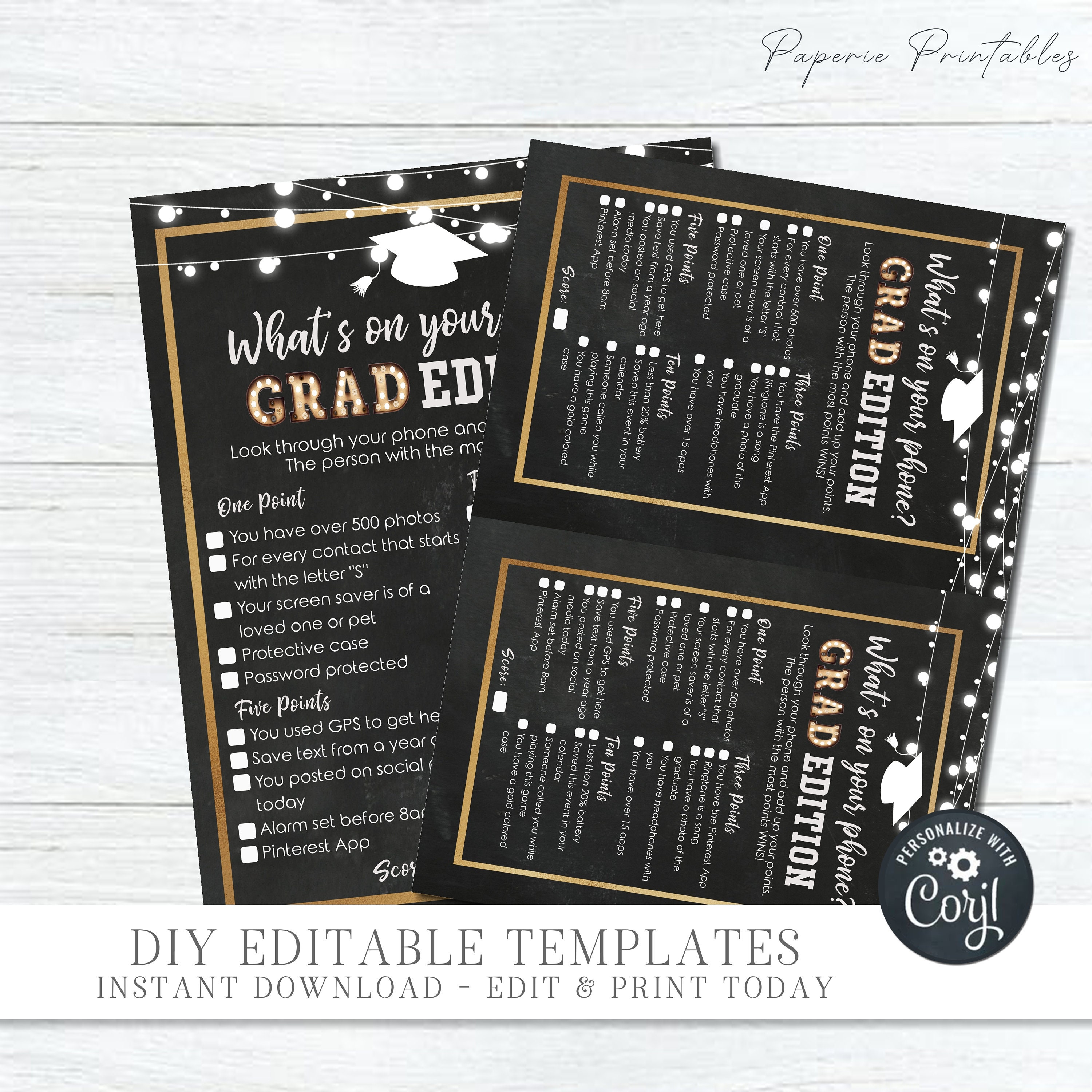 Graduation Party Game: What's on Your Phone, Editable Template (digital ...