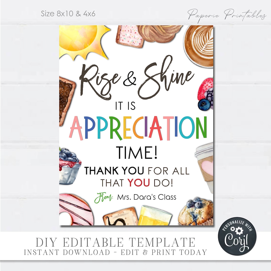 Editable Rise & Shine Teacher Appreciation Sign (digital Download) # ...