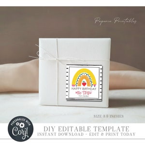 EDITABLE Teacher Birthday Tag, Teacher Rainbow Gift Tag, Happy Birthday ...