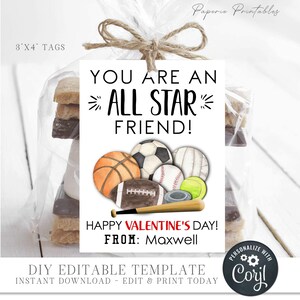 EDITABLE Valentine Cards for Kids, All Star Valentine Cards, Sports ...