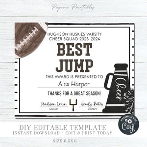 Editable Cheerleading Certificate, End of Season Award, Printable Cheer ...