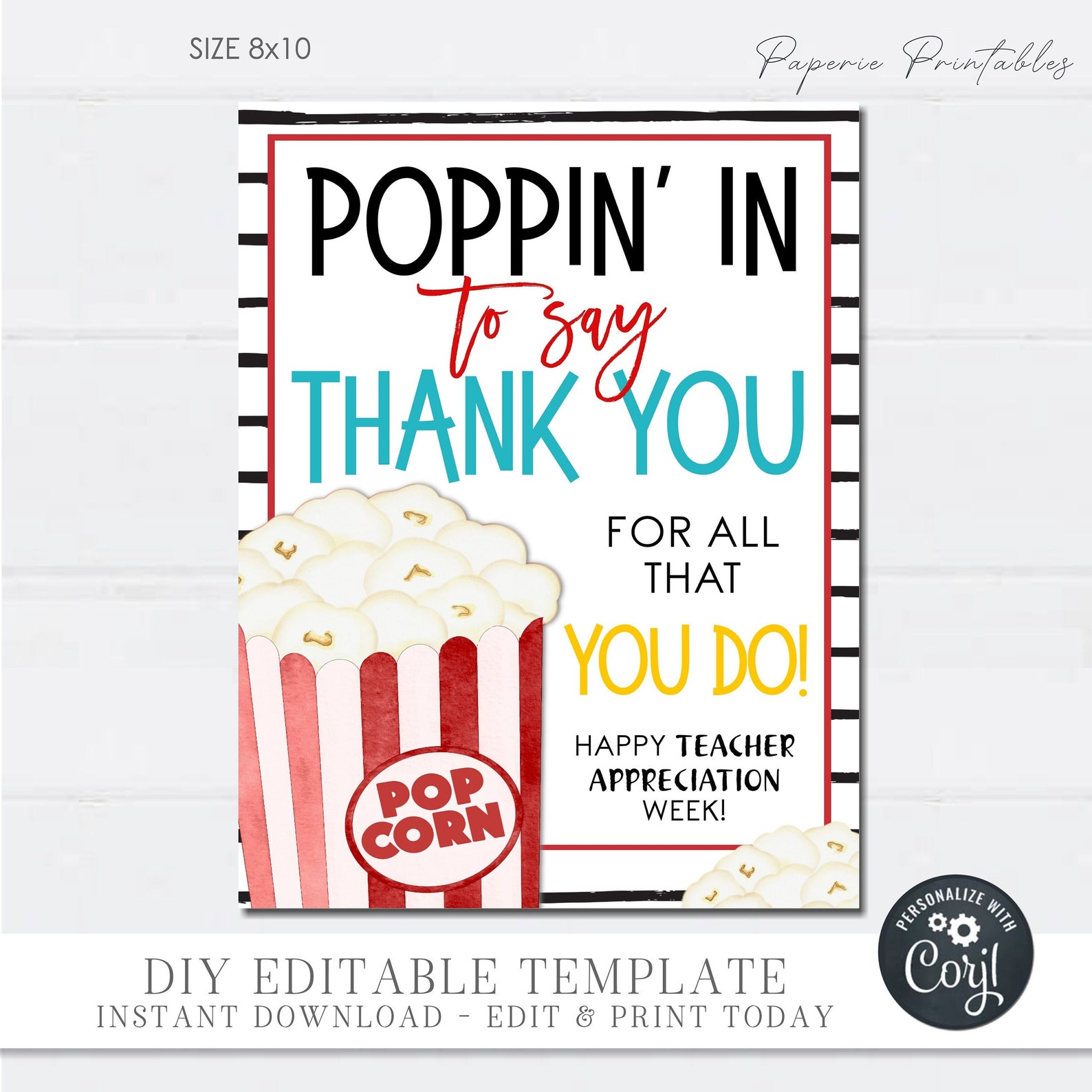 Editable Popcorn Teacher Appreciation Sign (digital Download) #TAW21 - Etsy