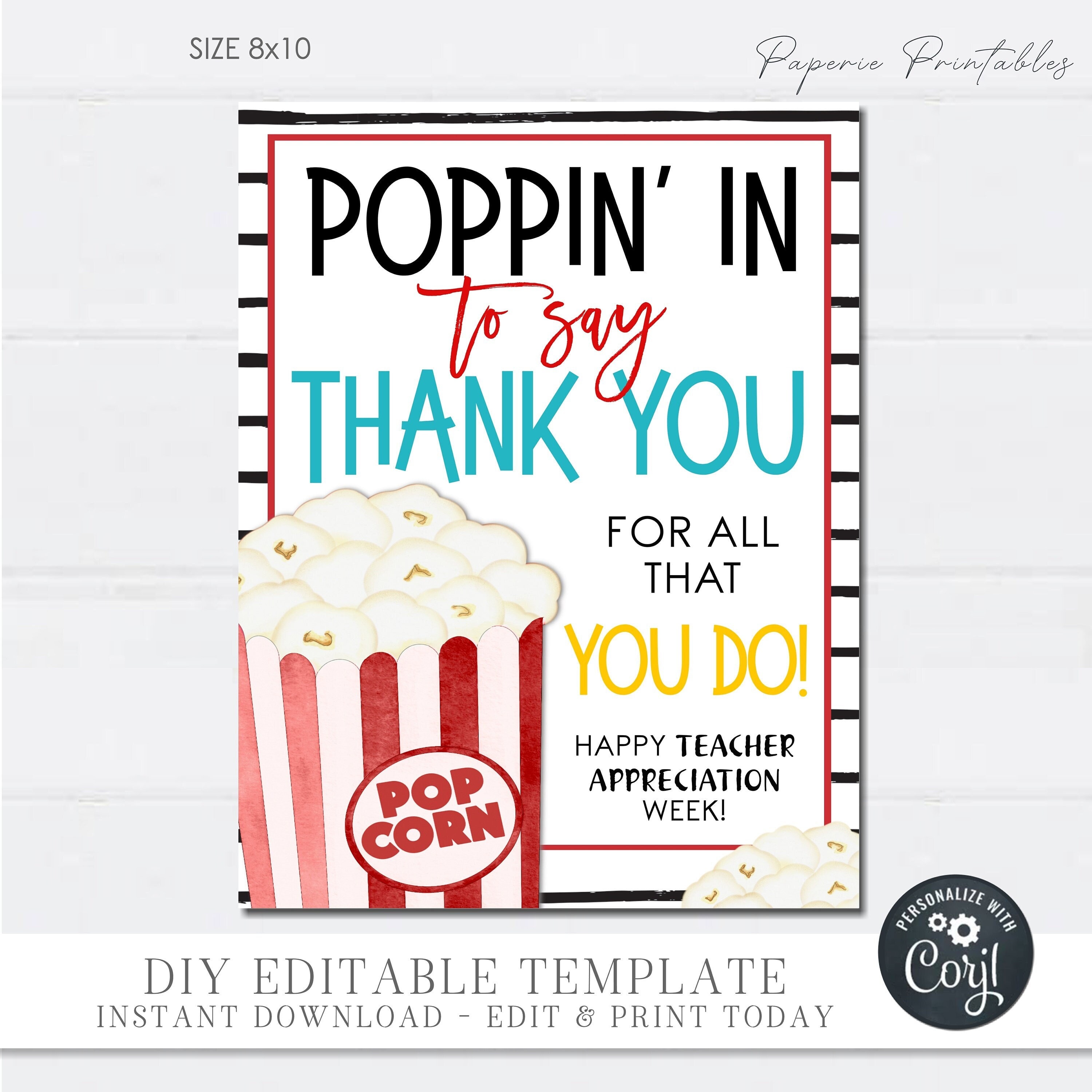Editable Popcorn Teacher Appreciation Sign (digital Download) #TAW21 - Etsy