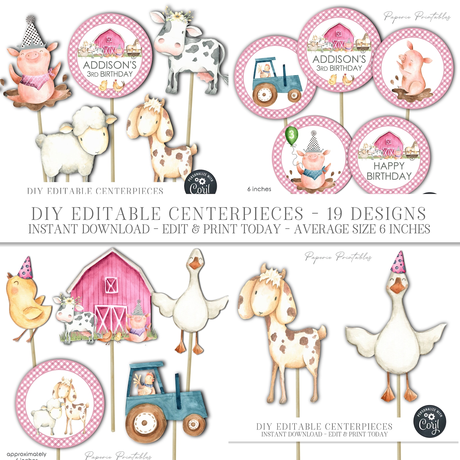EDITABLE Girl Farm Birthday Bundle Barnyard Birthday DIY - Etsy