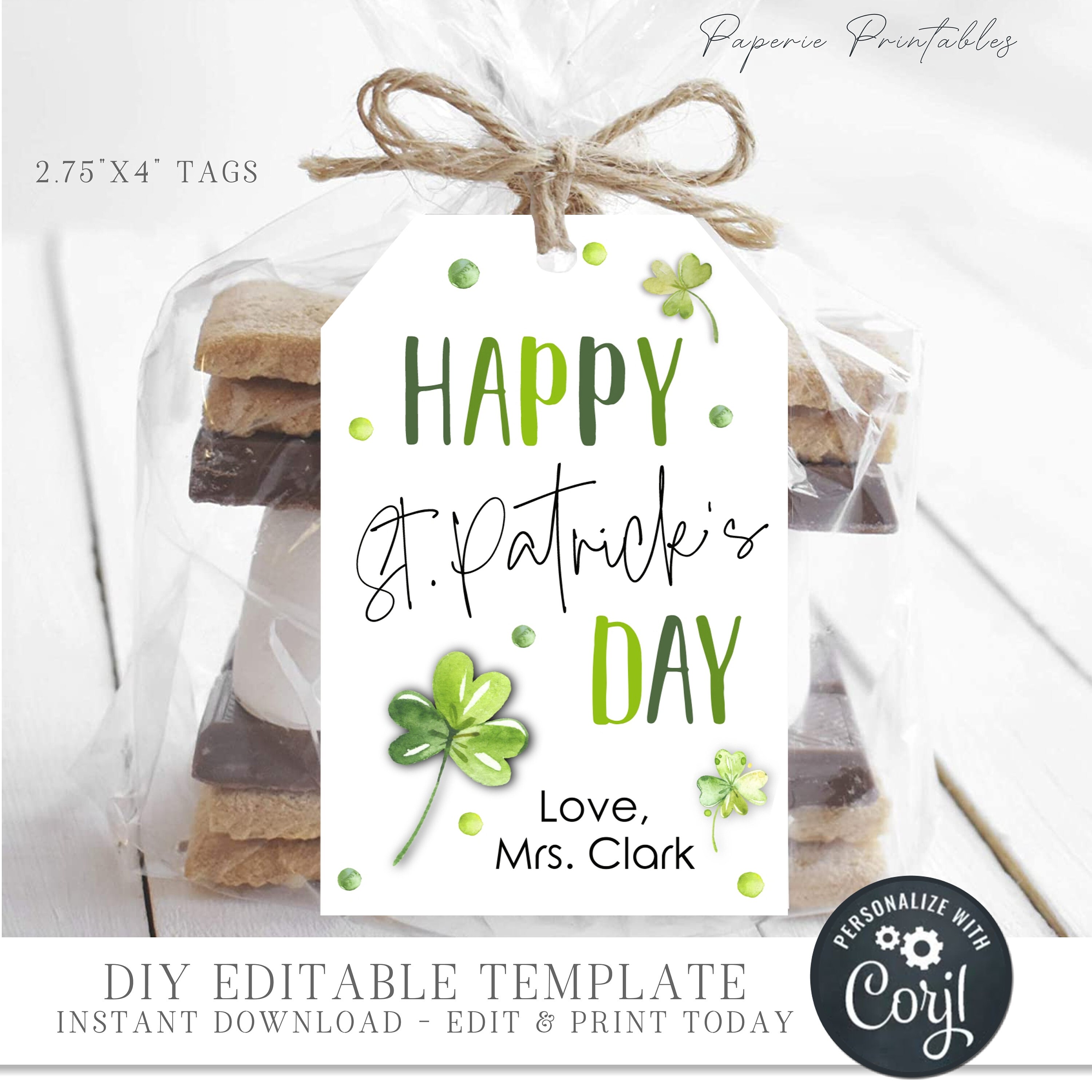 Editable St. Patrick's Day Gift Tag Happy St. | Etsy