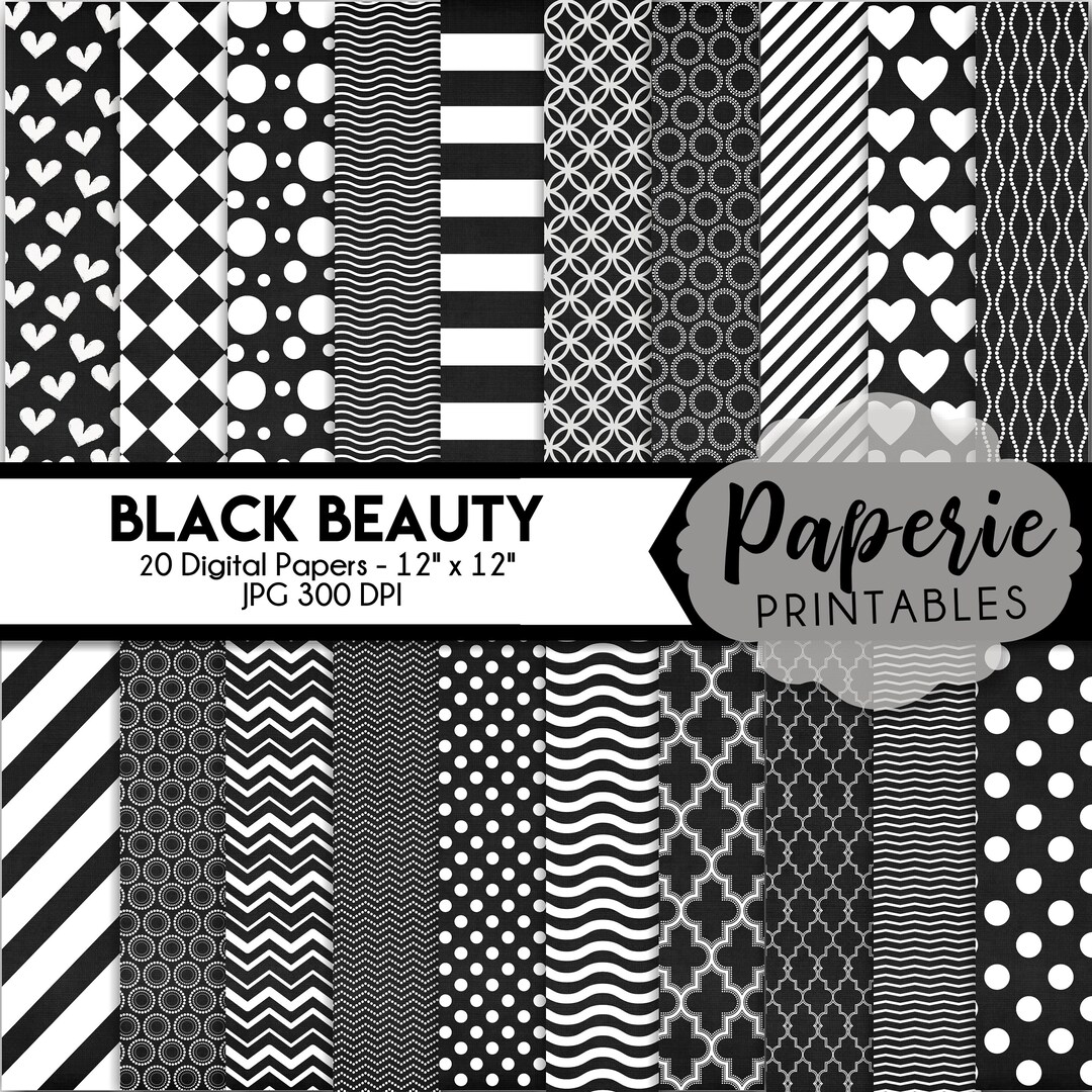 Black & White Pattern Digital Paper - 12x12 Digital Scrapbooking Paper ...