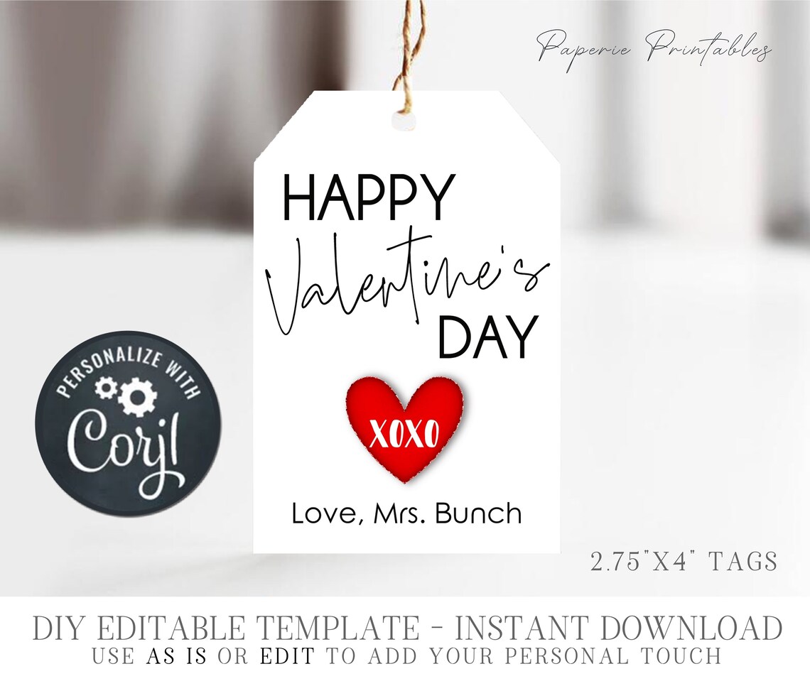Editable Valentine's Day Gift Tag Happy Valentine's | Etsy