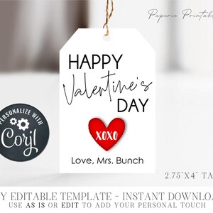 Editable Happy Valentine's Day Tag, Valentine's Day Gift Tag, Valentine ...