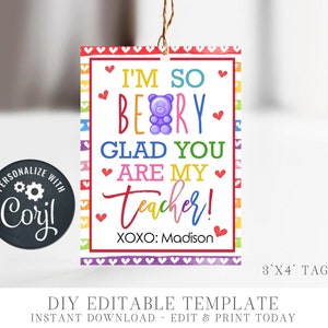 Editable Teacher Valentine Tags, Gummy Bear Valentine Tags, School ...