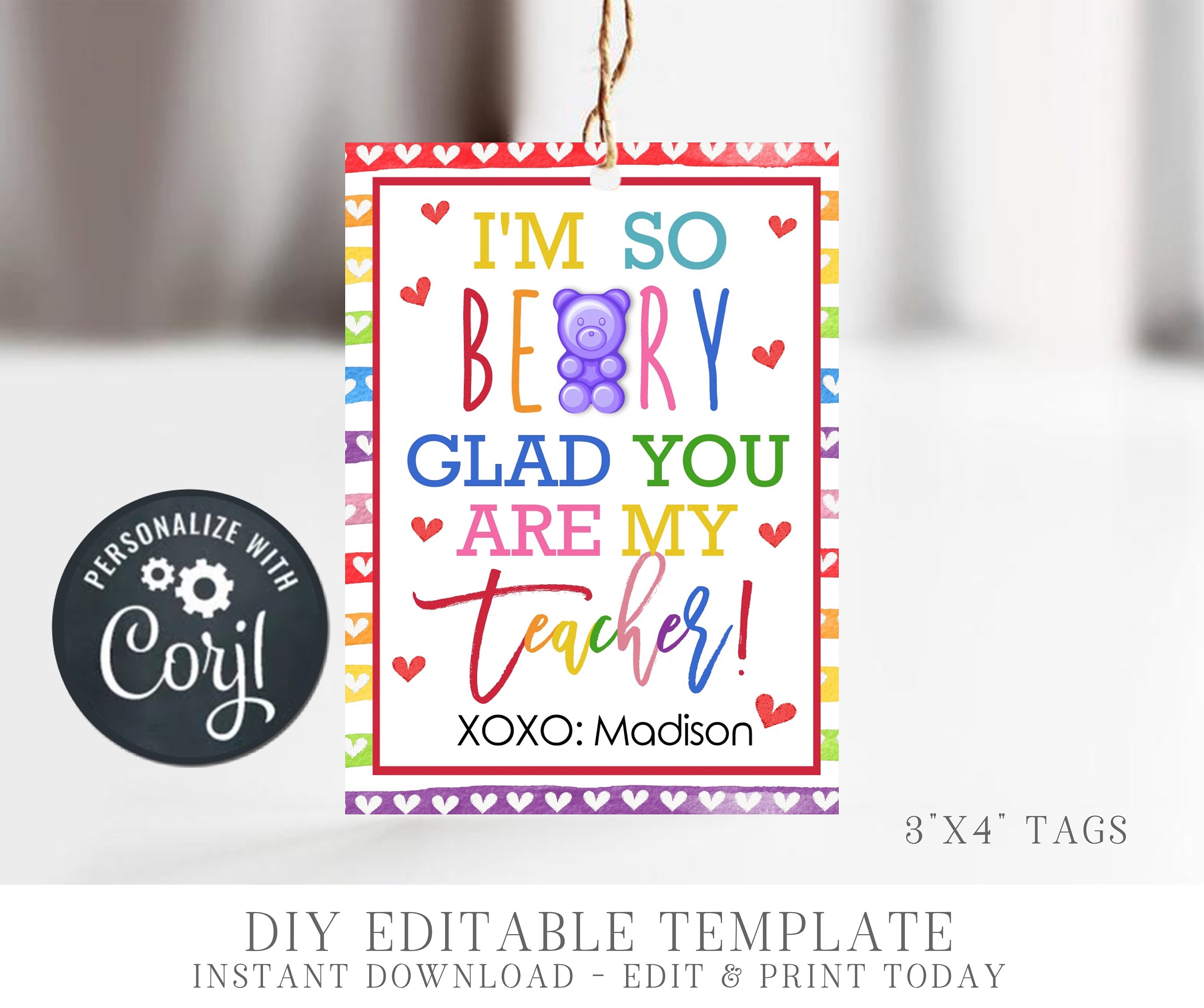Editable Teacher Valentine Tags Gummy Bear Valentine Tags - Etsy