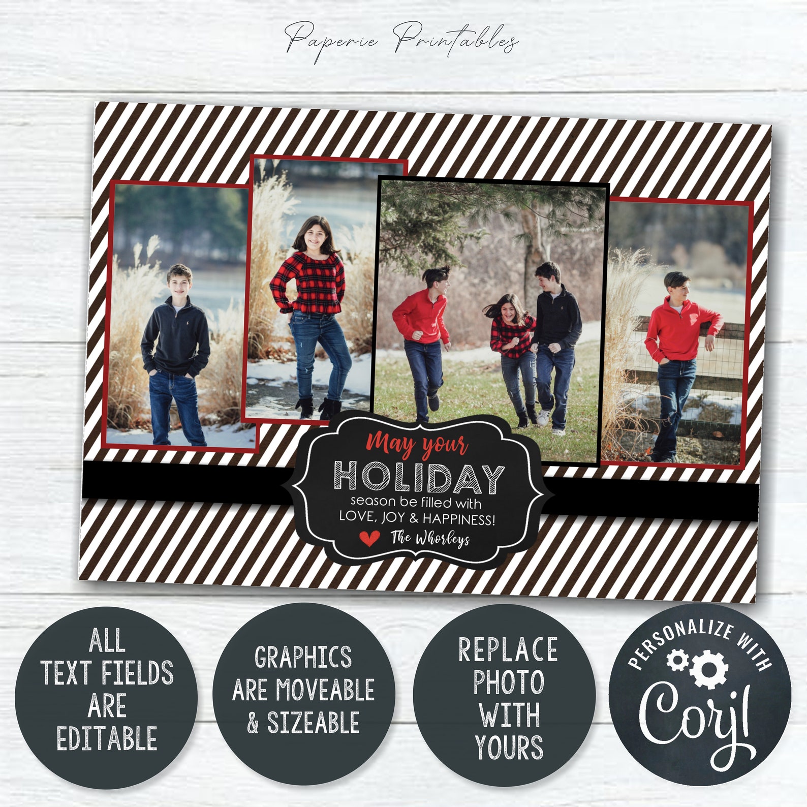 EDITABLE Christmas Photo Card - 1, 5 or 6 Photo Layout - Wonderful Life ...