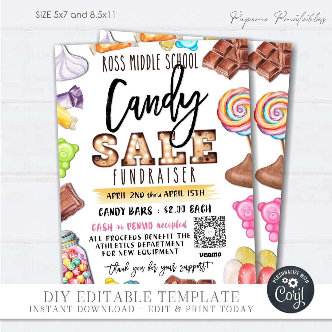 EDITABLE Candy Sale Fundraiser Flyer, Candy Sale Flyer, Fundraiser ...