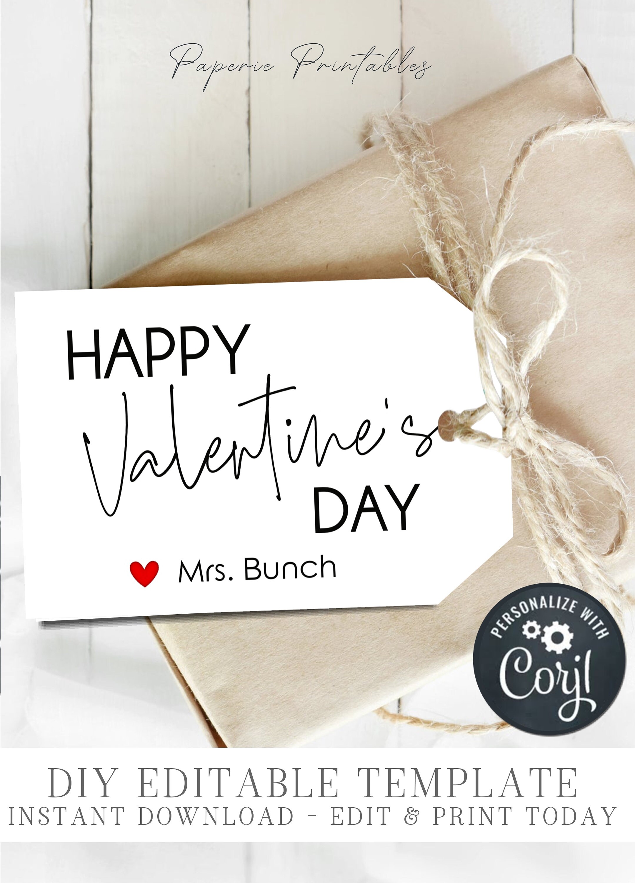 Editable Valentine's Day Gift Tag, Happy Valentine's Day Tag, Valentine ...