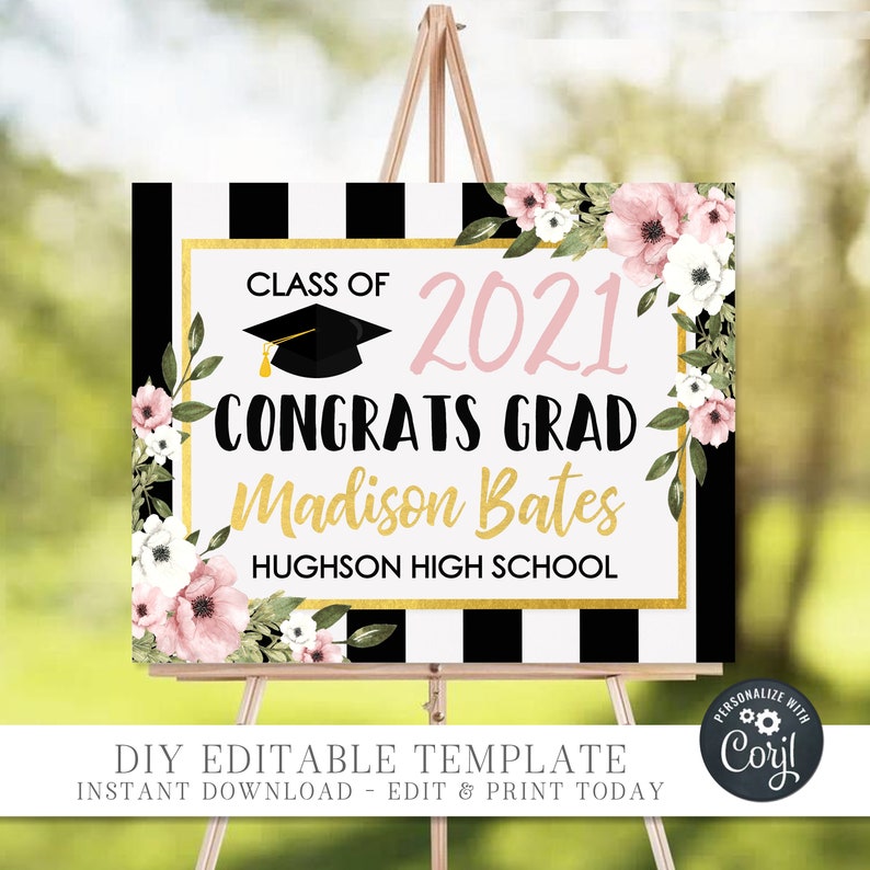 EDITABLE Graduation Yard Sign Class of 2021 Graduation Sign - Etsy
