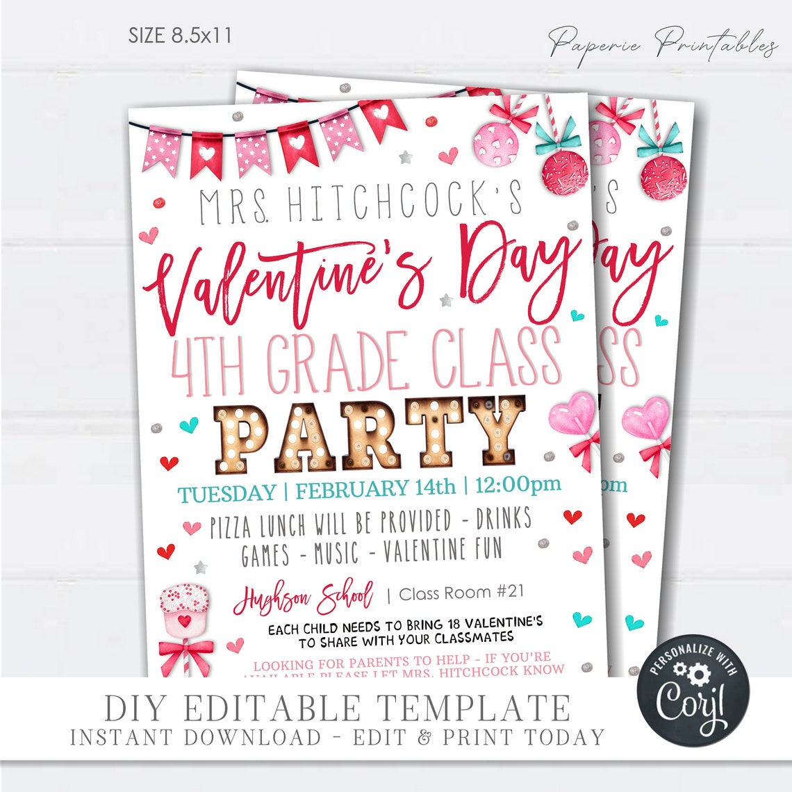 EDITABLE Valentine's Day Class Party Invitation - Etsy