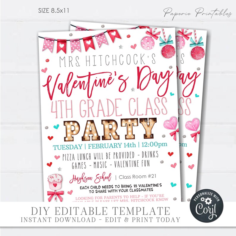 EDITABLE Valentine's Day Class Party Invitation - Etsy