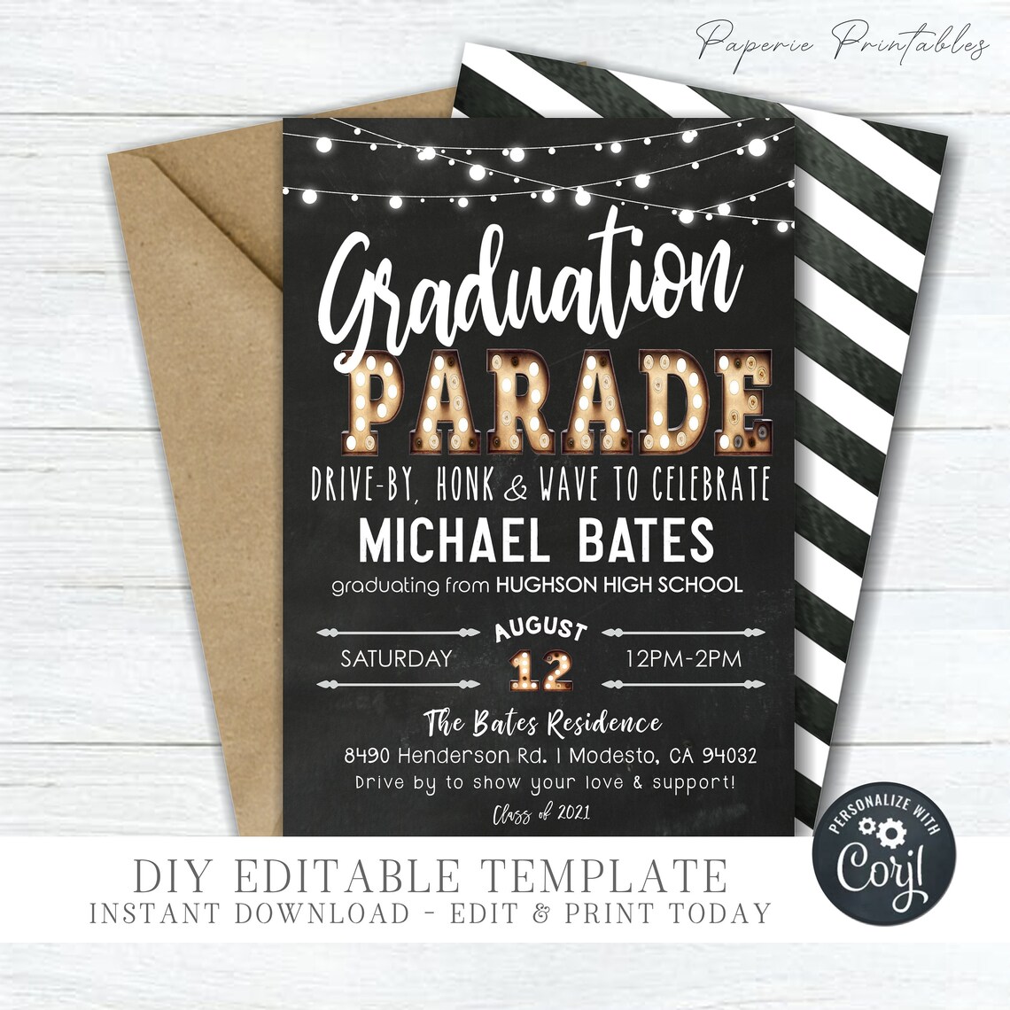 Editable Graduation Parade Invitation: Photo Option (DIY Corjl Template ...