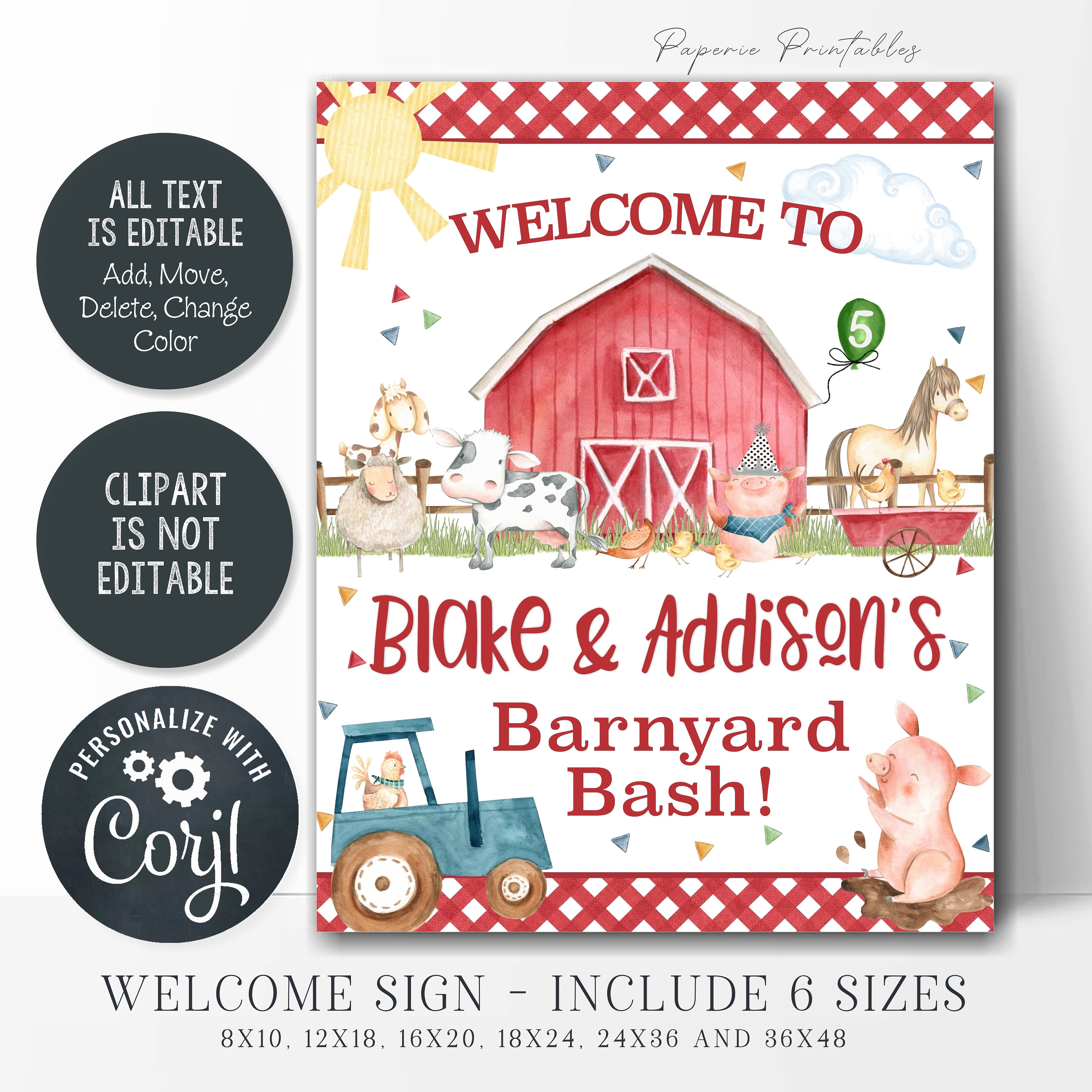 Editable Farm Birthday Welcome Sign Barnyard Birthday Poster - Etsy