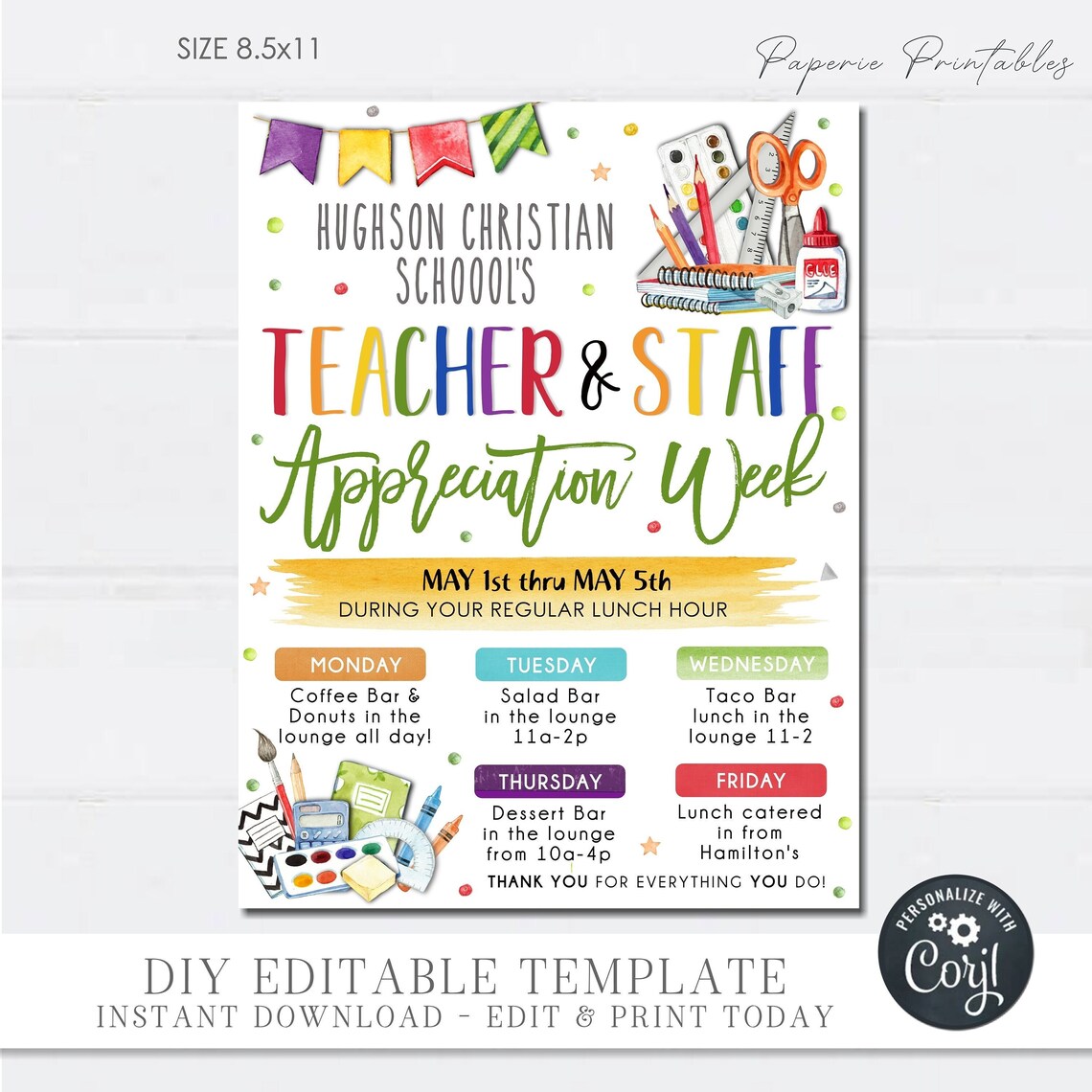 Editable Teacher Appreciation Week Flyer: School Staff Events (DIY ...