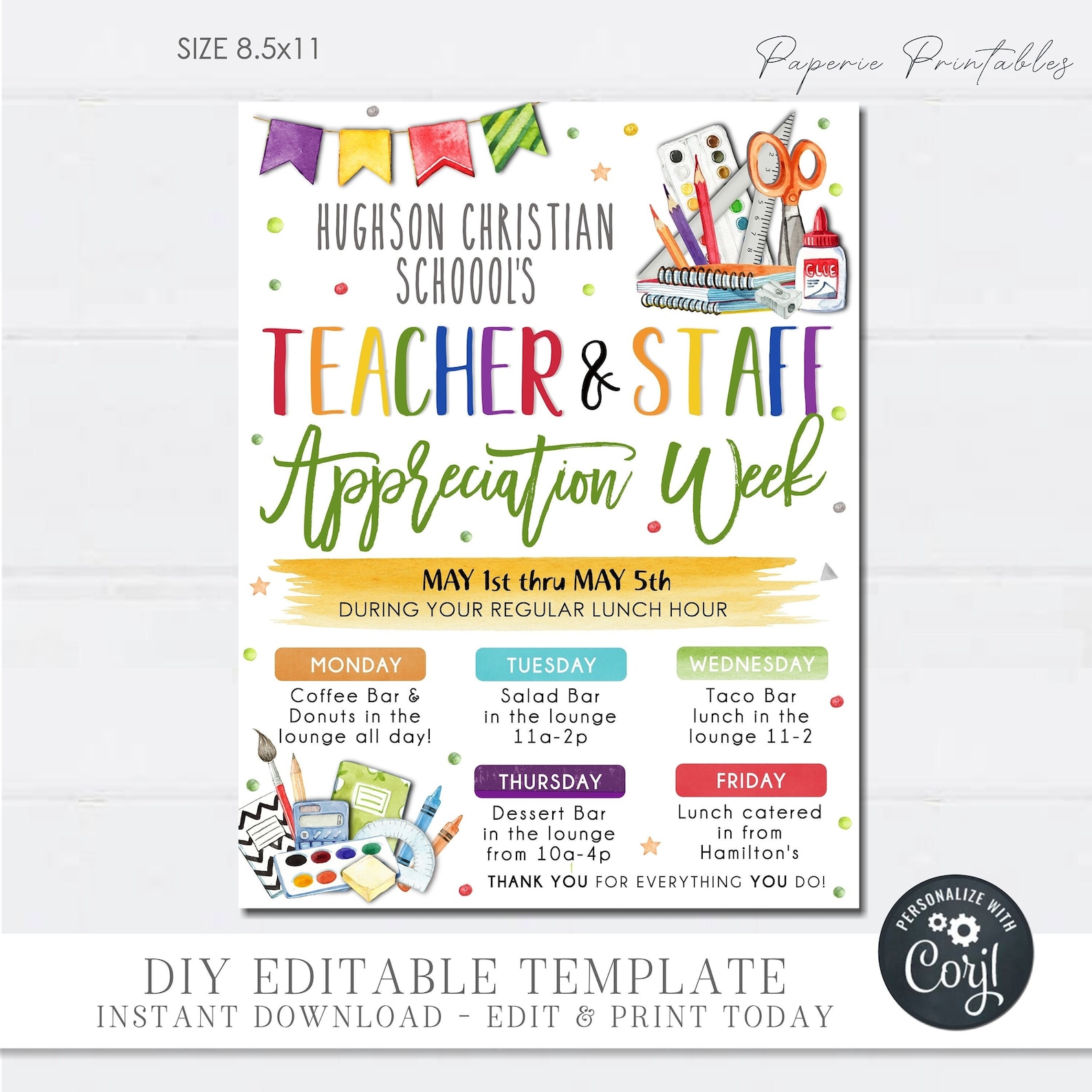 Editable Teacher Appreciation Week Flyer: School Staff Events (DIY ...