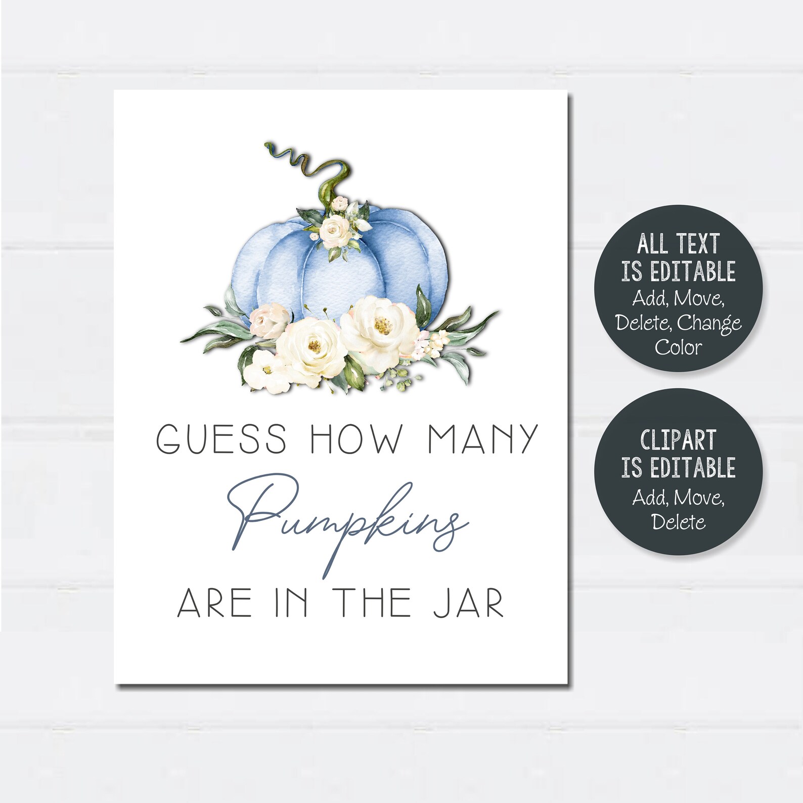 Pumpkin Baby Shower Game: Guess How Many, Editable Fall Party (digital ...