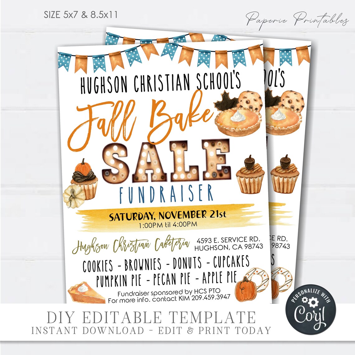 EDITABLE Fall Bake Sale Flyer School Bake Sale Flyer Church - Etsy