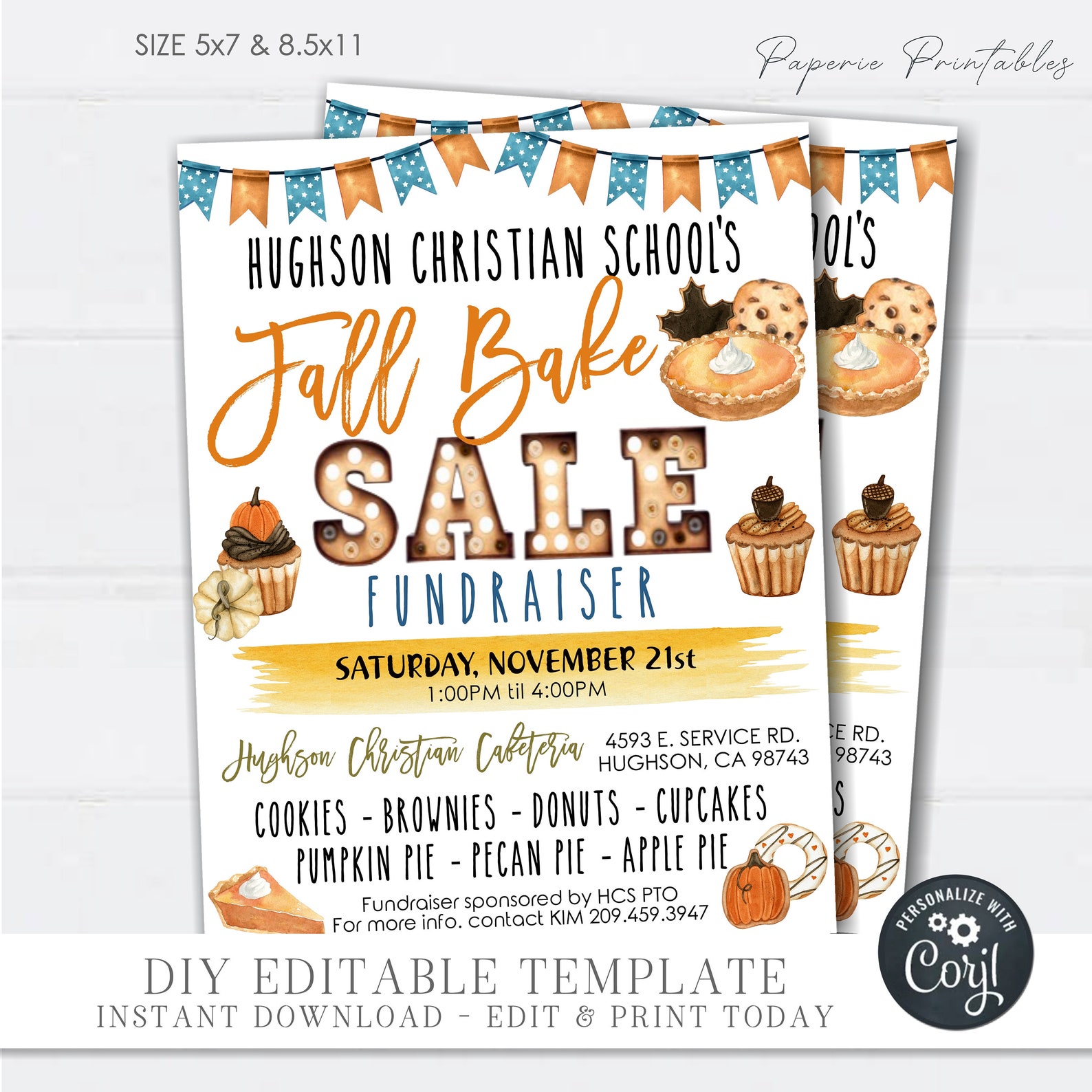 EDITABLE Fall Bake Sale Flyer School Bake Sale Flyer Church - Etsy