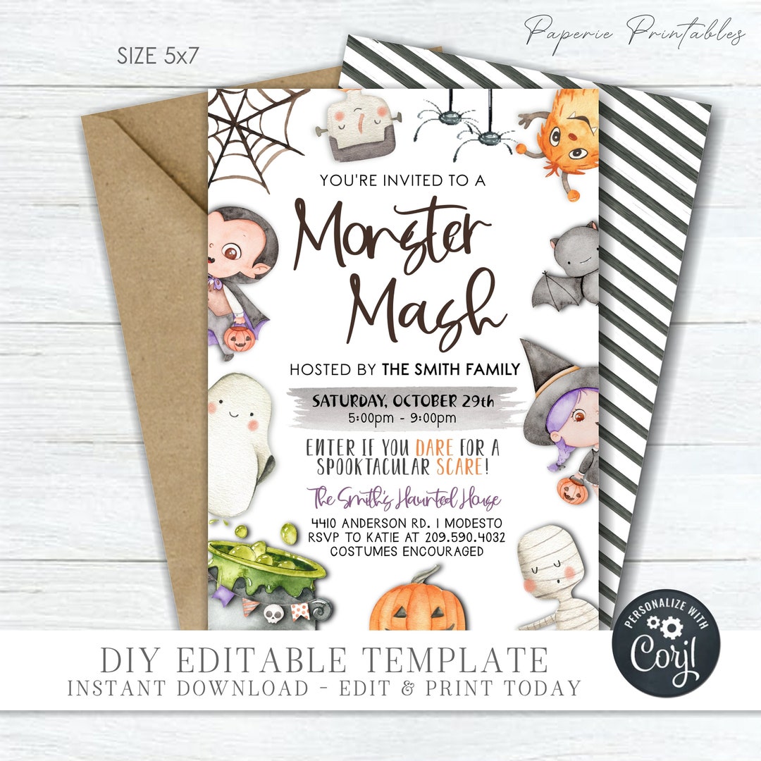 Editable Monster Mash Halloween Party Invitation (DIY With Corjl) #HP28 ...