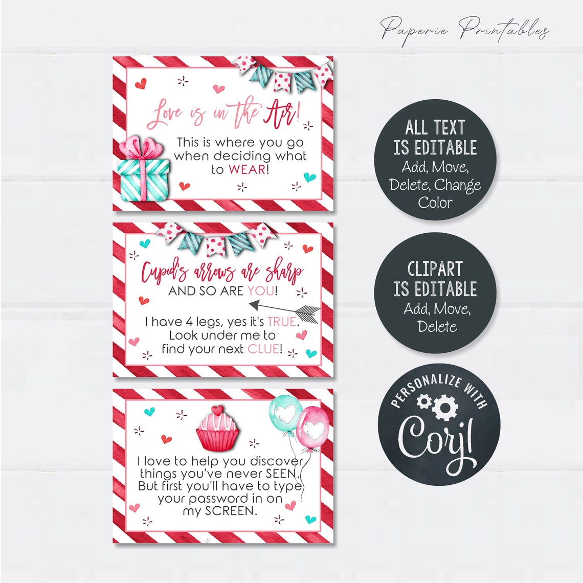 Editable Valentine's Day Scavenger Hunt: 15 Clue Cards (digital ...