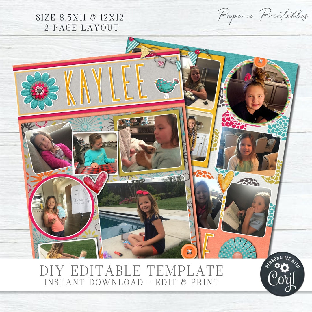 EDITABLE Girl Scrapbooking Quick Pages, Girl Scrapbooking Album Pages ...