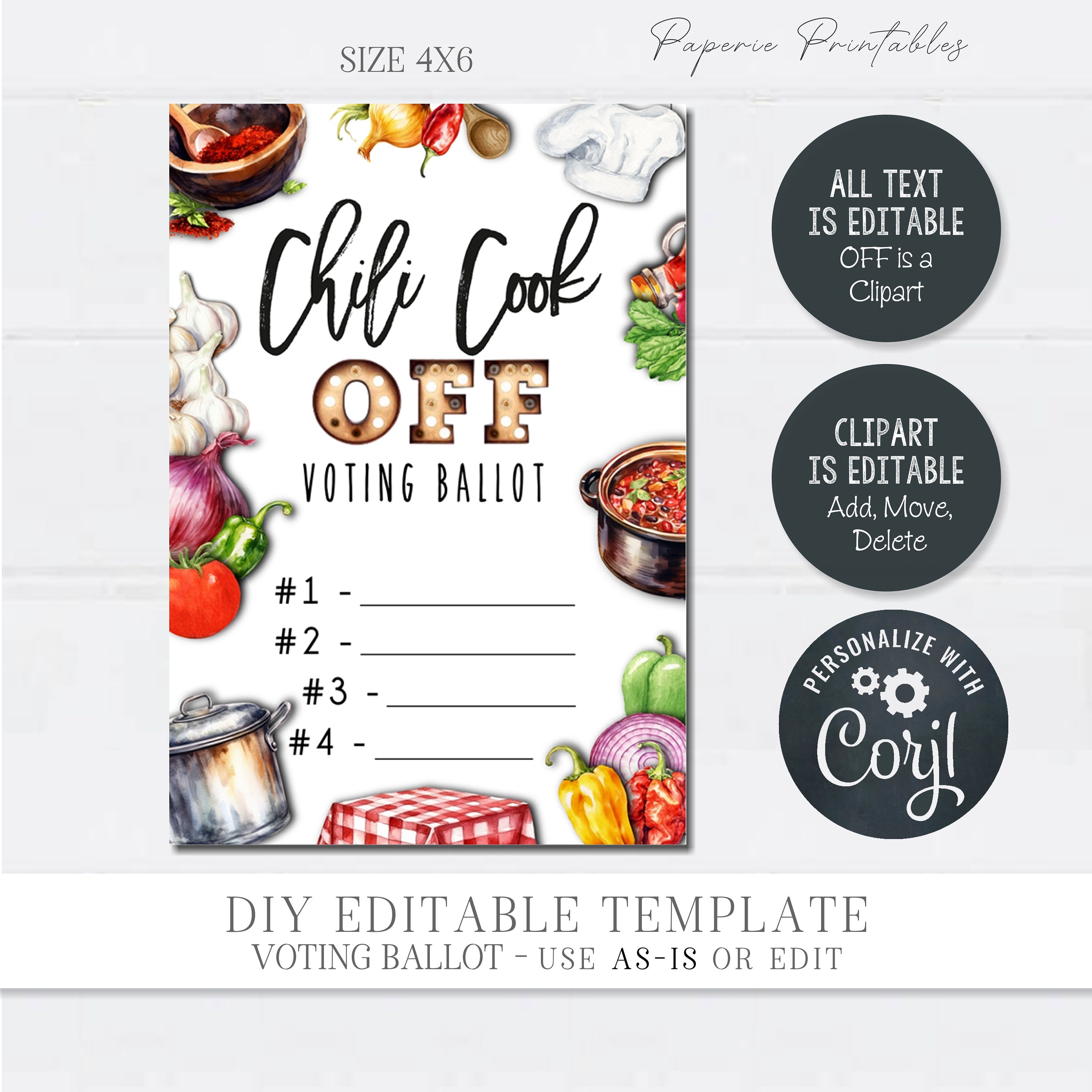 Editable Chili Cook-off Voting Kit: Ballots & Certificates (digital ...