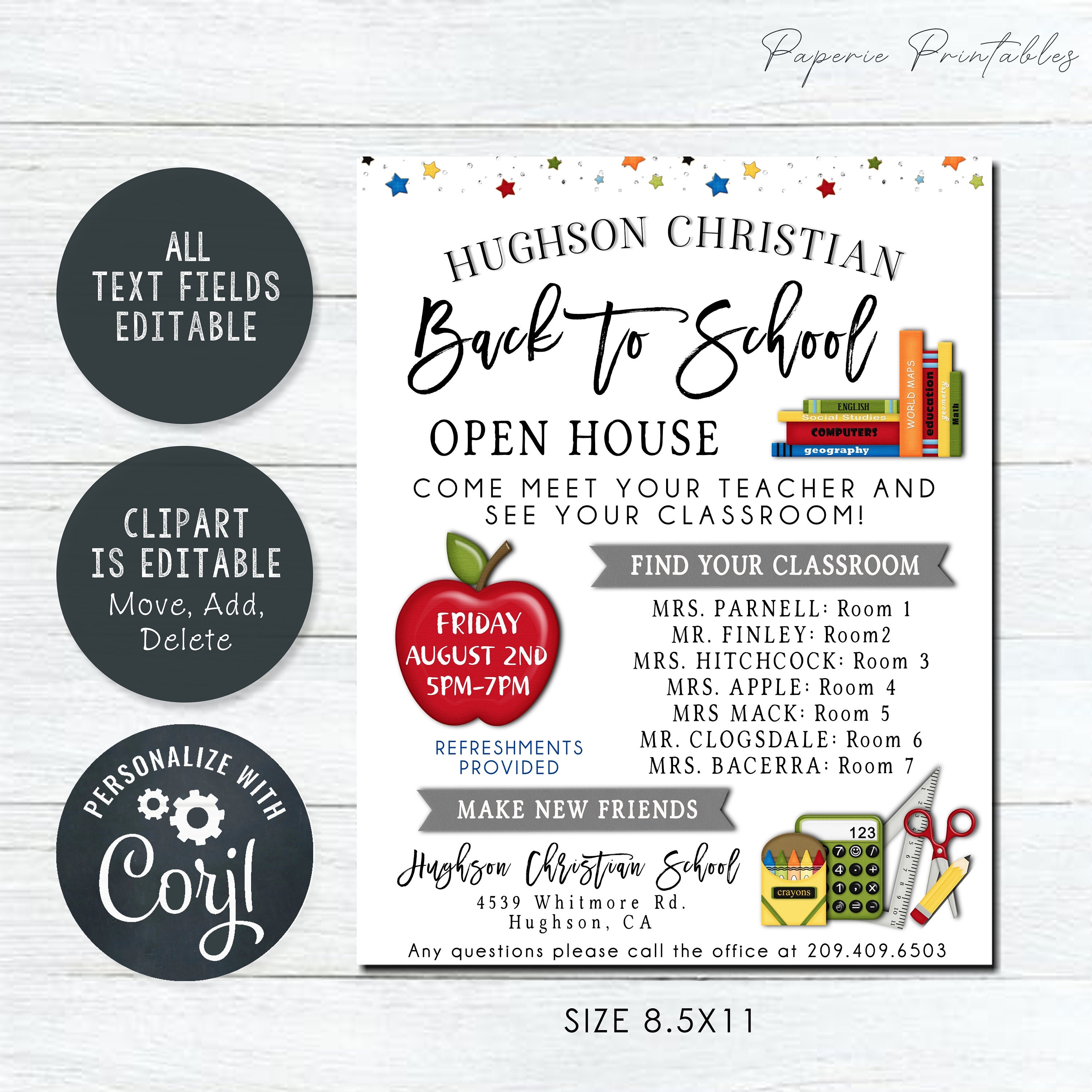 Editable Back to School Open House Flyer (8.5x11) (corjl) - Etsy