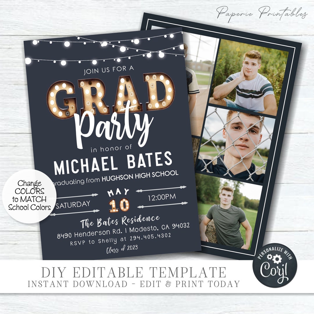 EDITABLE Grad Party Invitation, Graduation Party Template, Photo ...