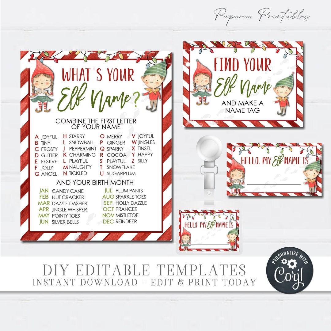 EDITABLE What's Your Elf Name Game, Christmas Party Game, Christmas Elf ...