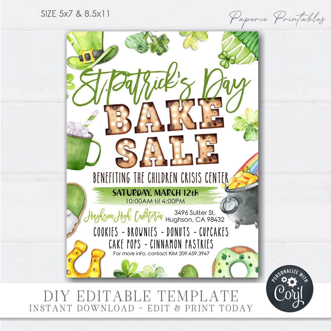 EDITABLE St. Patrick's Day Bake Sale Flyer, St. Patrick's Day Flyer ...