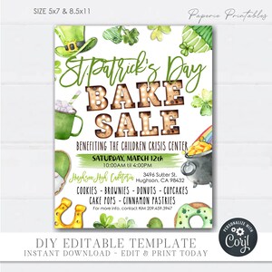 EDITABLE St. Patrick's Day Bake Sale Flyer, St. Patrick's Day Flyer ...
