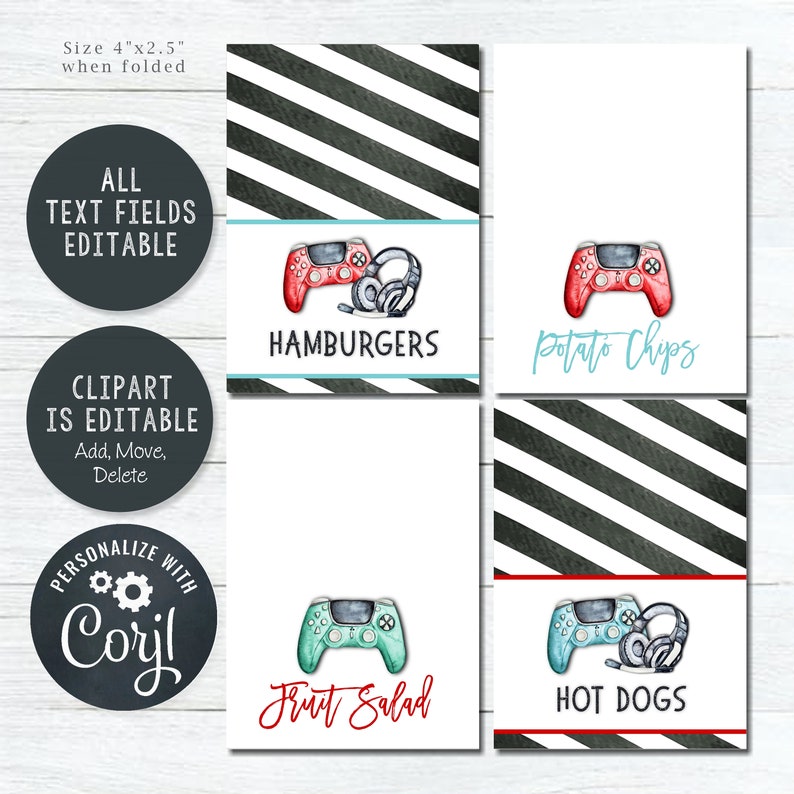 Editable Video Game Party Food Labels: Tent Cards, Gamer Birthday ...