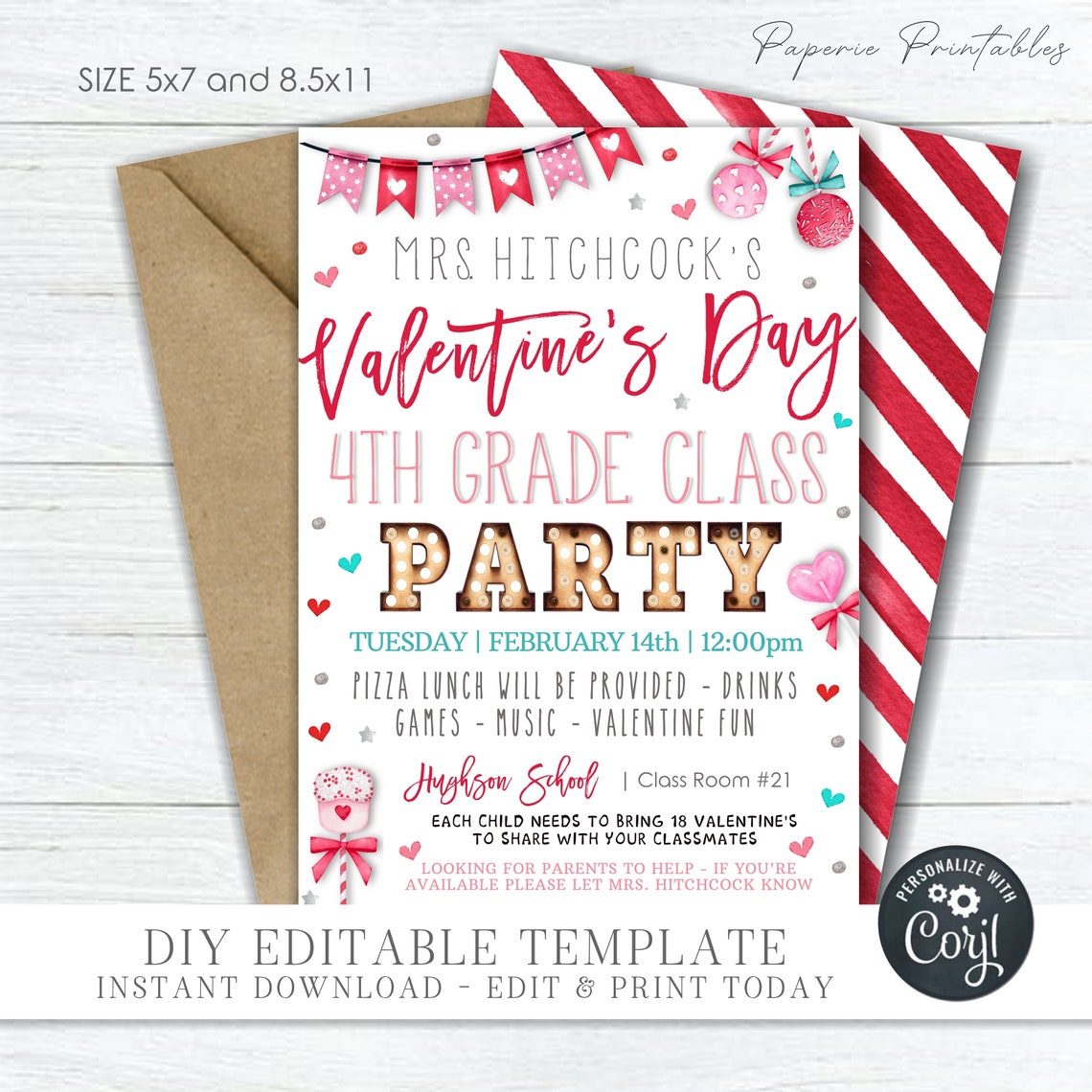 EDITABLE Valentine's Day Class Party Invitation - Etsy