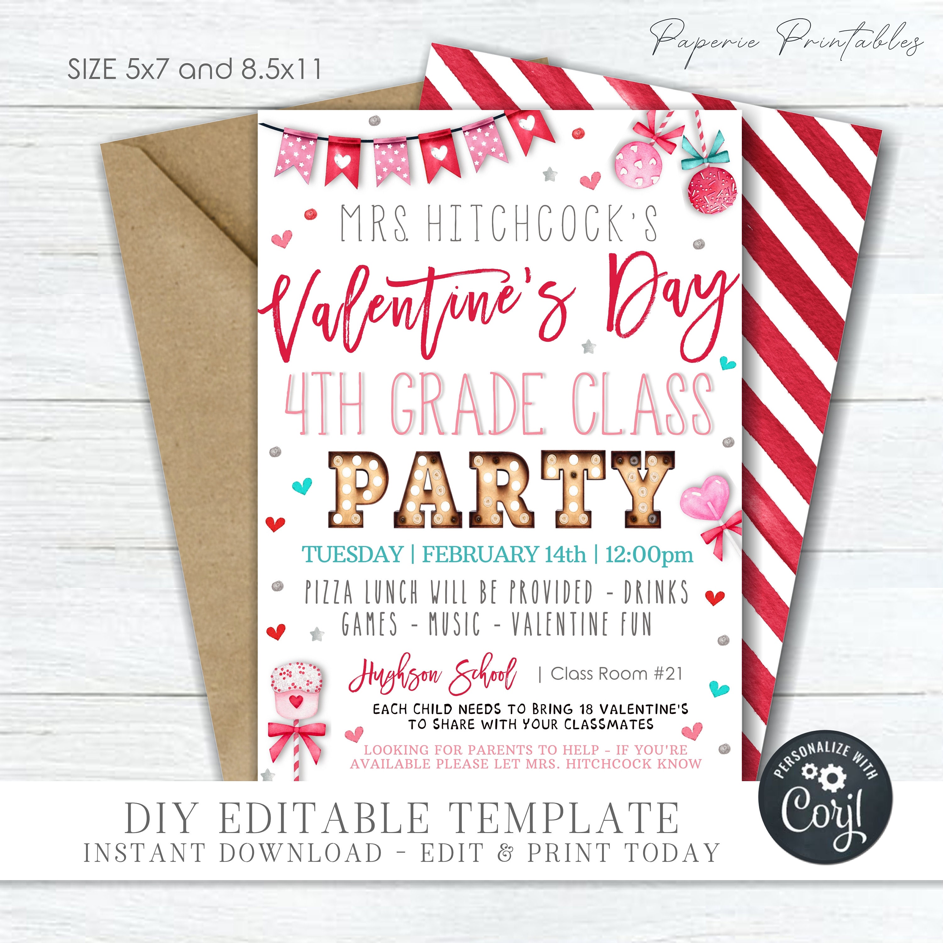 EDITABLE Valentine's Day Class Party Invitation - Etsy