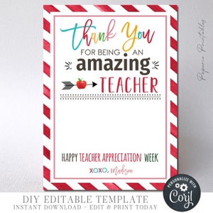 Editable Teacher Appreciation Gift Card Holder (5x7) (corjl) - Etsy